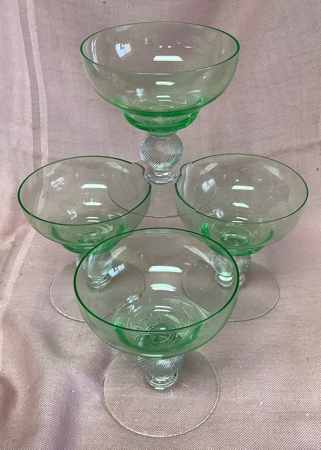 Vintage Fry Green Depression Glass Champagne Tall Sherbet 6 Piece Set ...