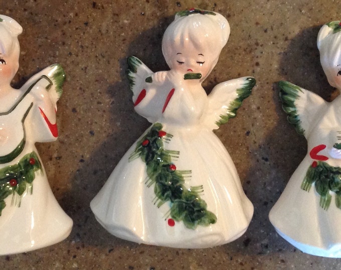 Vintage Lefton Christmas Angels Figurine Set of 3 Musical Music Flute ...