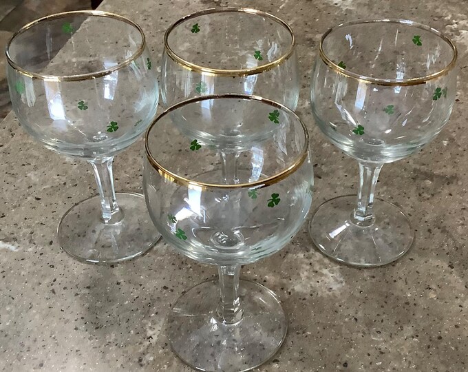 Vintage Irish Shamrock 4 Piece Wine Stemware Set St Patrick Day Theme ...