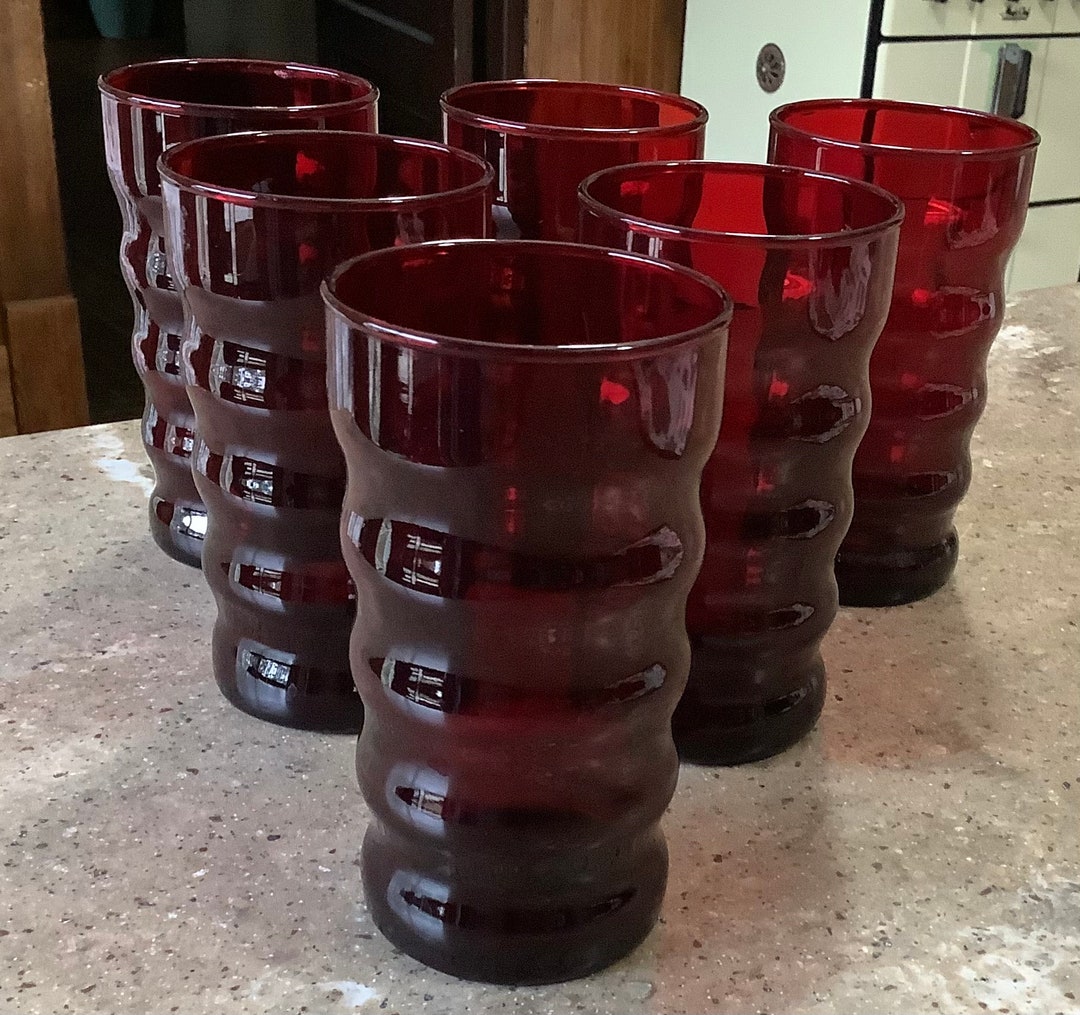Vintage Anchor Hocking Royal Ruby Red Whirly Twirly 6 Piece Glass ...