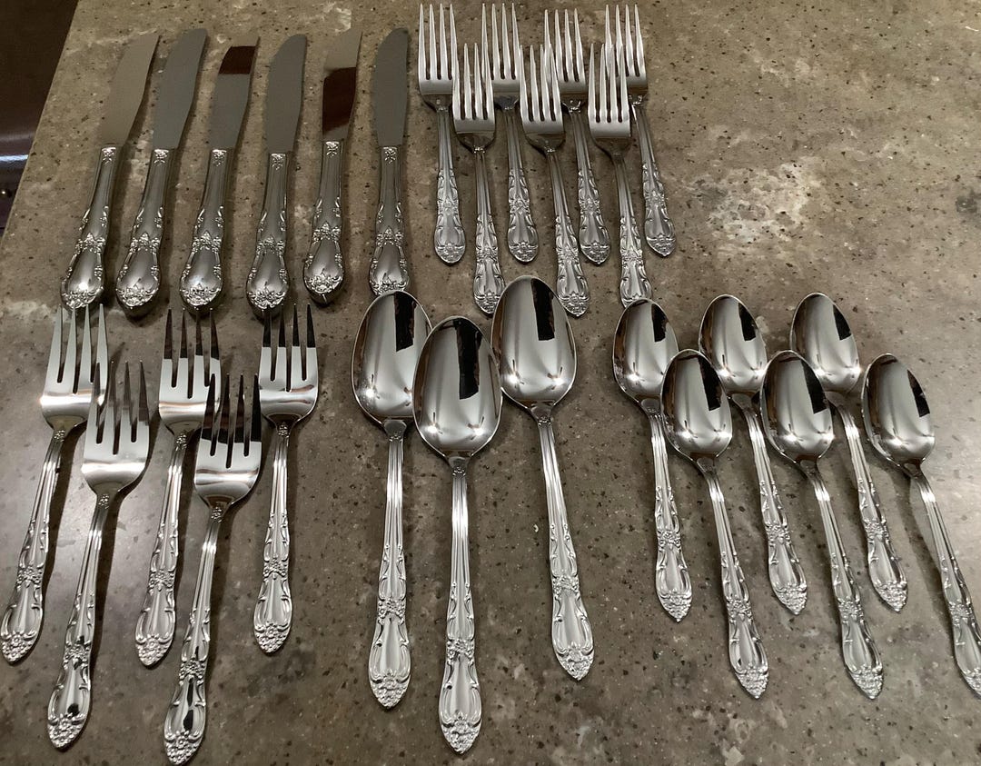 Vintage Oneida Floral 27 Piece Stainless Flatware Set New Old Stock ...