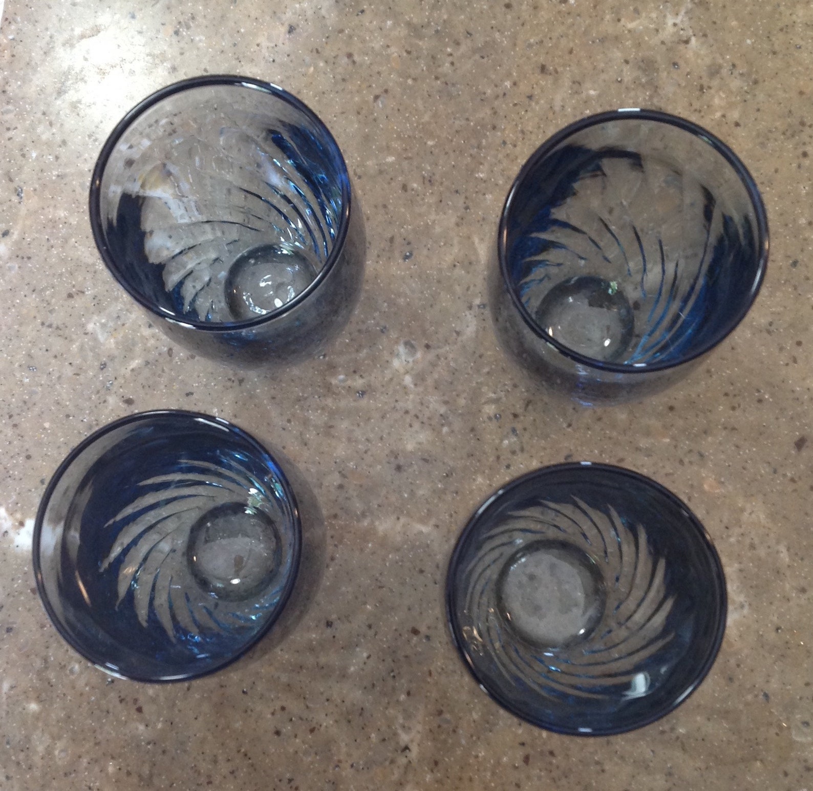 Vintage Libbey Tiara Bleu Swirl Optic Glass Juice Tumbler 4 Piece Set ...