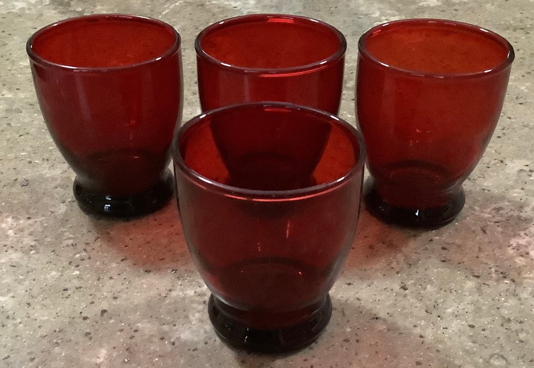 Vintage Anchor Hocking Baltic Royal Ruby Liquor Cocktail 4 Piece Glass ...