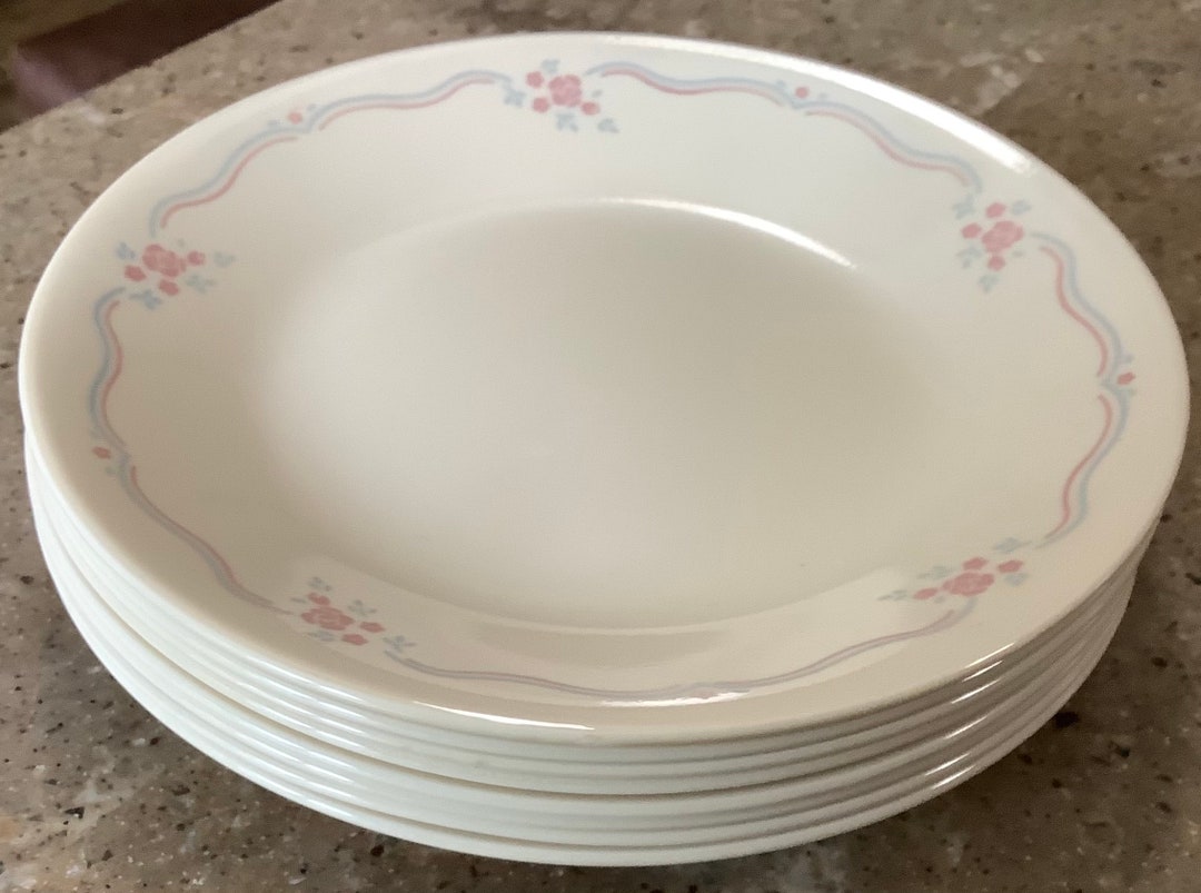 Vintage Corelle English Breakfast Bread Dessert Plate 8 Piece Set Pink ...