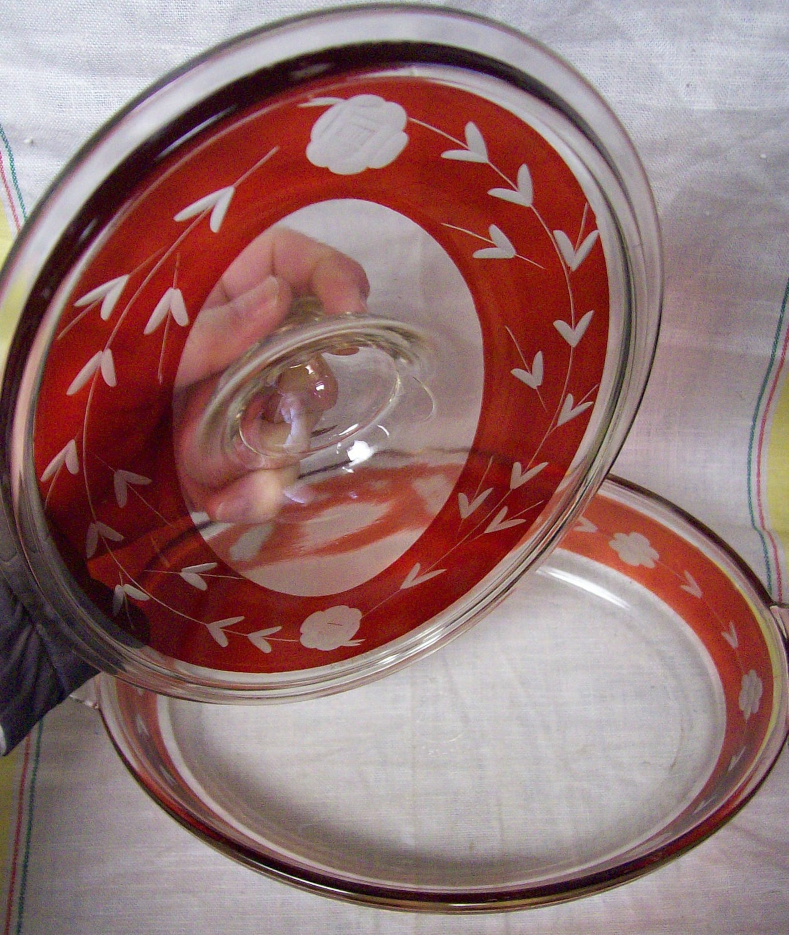 Vintage RARE Red Decorated 1930s Pyrex Glass Etched Floral | Etsy Vintage RARE Red Decorated 1930s Pyrex Glass Etched Floral | Etsy