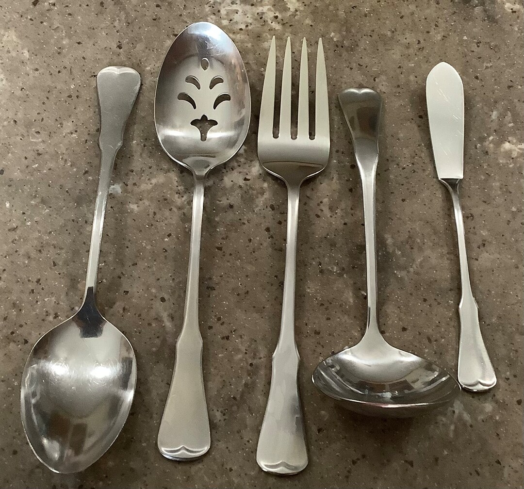 Vintage Oneida Patrick Henry Stainless 5 Piece Serving Silverware Set ...