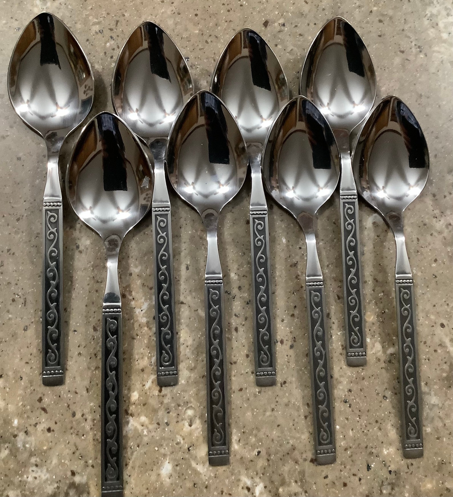 Vintage Oneida Spanish Court Soup Spoon 8 Piece Stainless Flatware Set ...