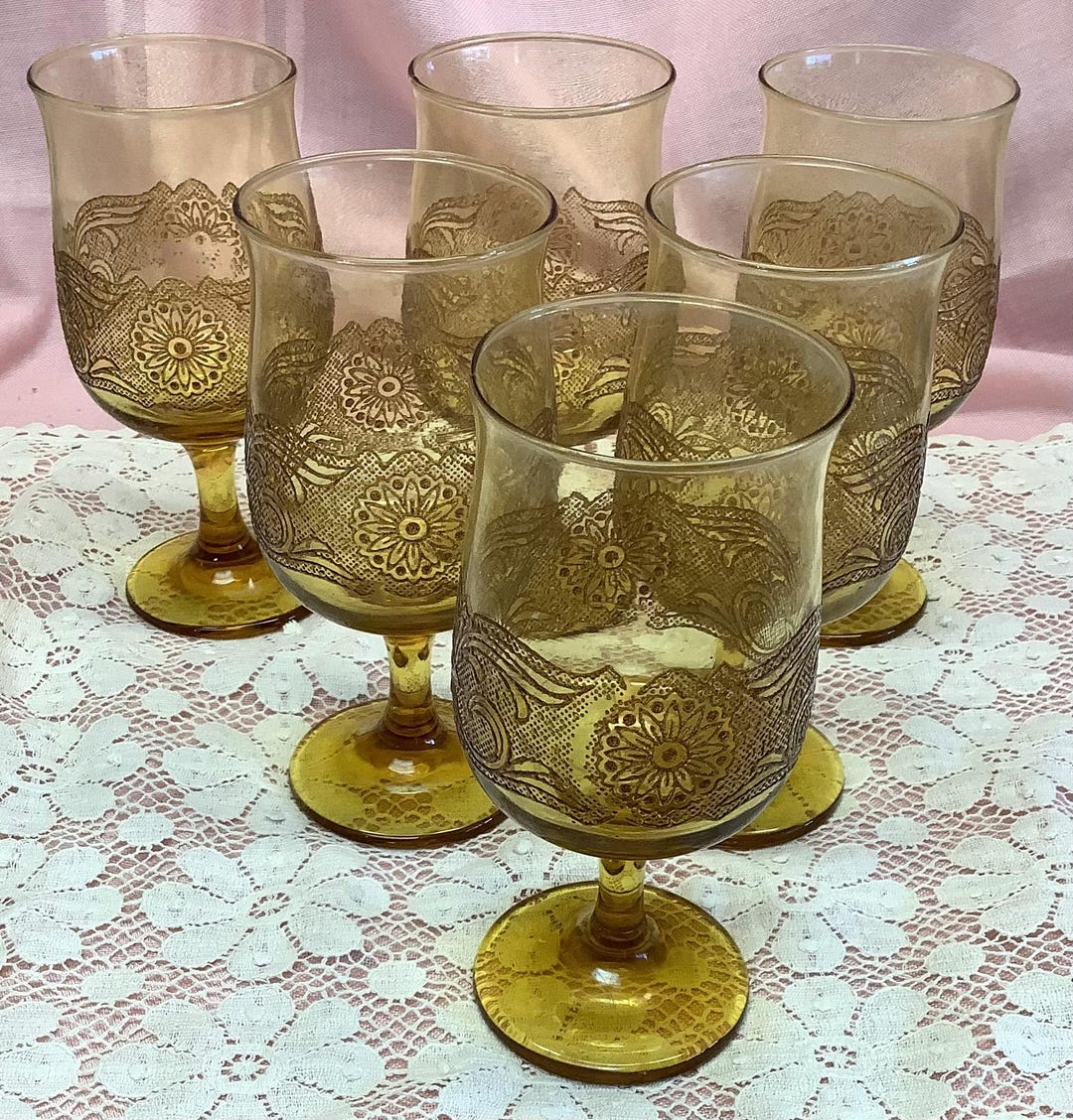 Vintage Libbey Daisy Flower Amber 6 Piece Glass Goblet Set - Etsy