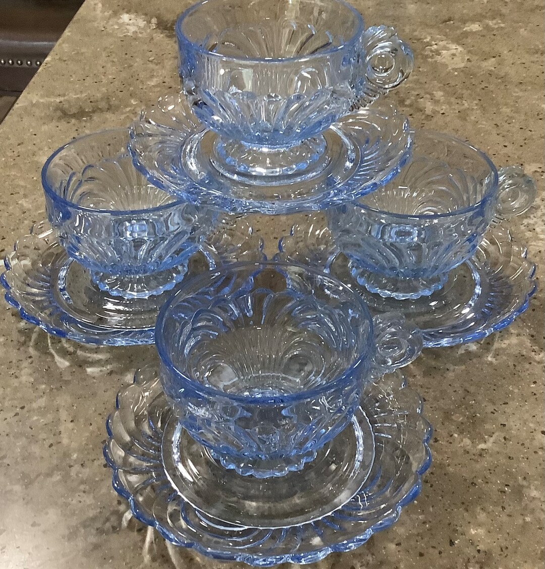 Vintage Cambridge Caprice Moonlight Blue Coffee Cup Saucer 8 Piece Set ...