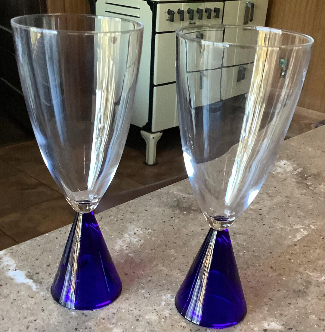 Vintage Sasaki Eon Cobalt Blue Base Footed 2 Piece Goblet Set - Etsy