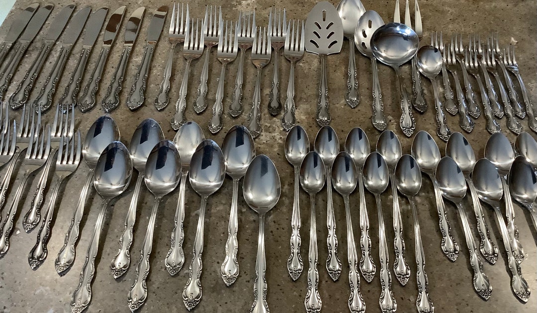 Vintage Imperial Intl Fleurette Stainless 64 Piece Twin Floral Flatware ...