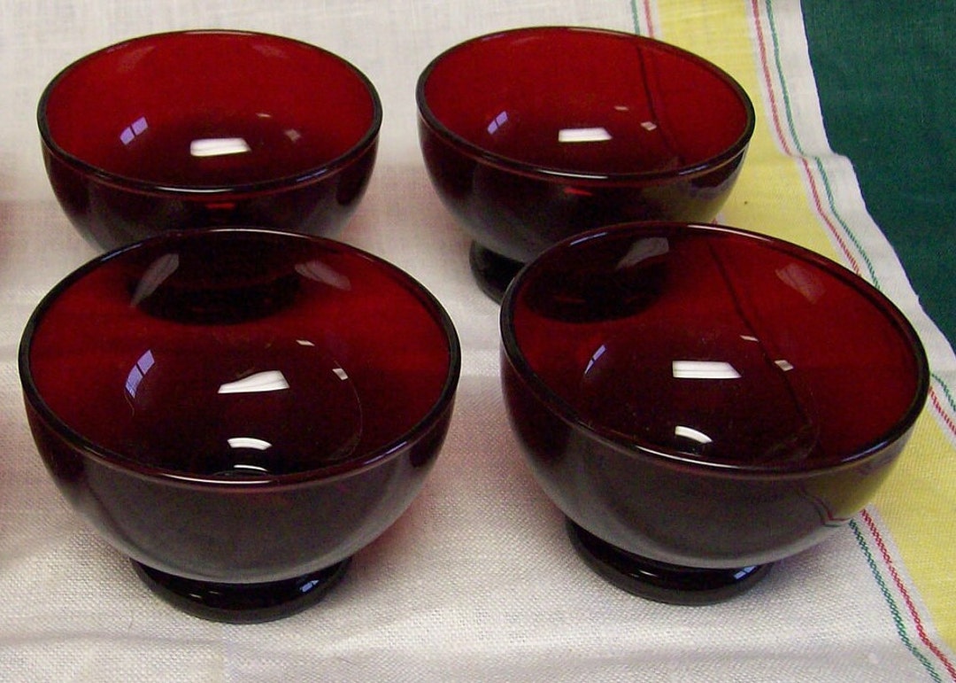 Vintage Anchor Hocking Baltic Royal Ruby Red Glass Sherbet Bowl Set of ...