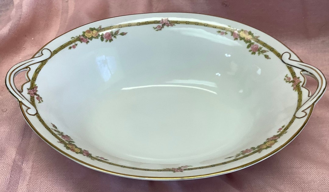 Vintage Noritake Nippon Hollywood Pink Yellow Flower Oval Serving Bowl ...