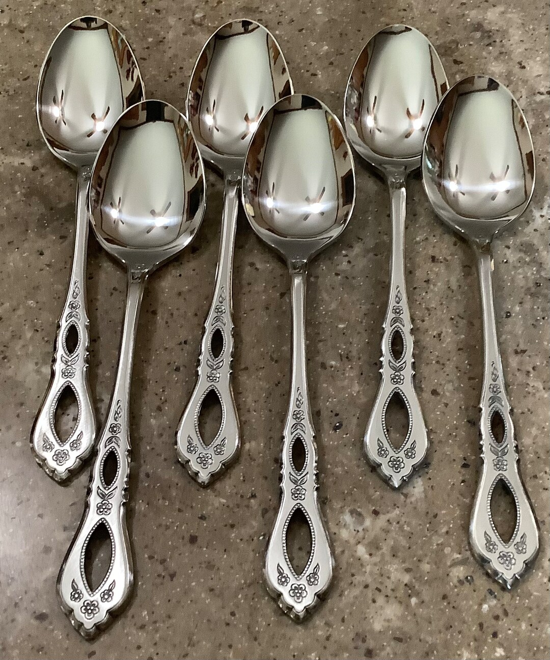 Vintage Oneida Schubert Stainless Soup Spoon 6 Piece Flatware Set ...