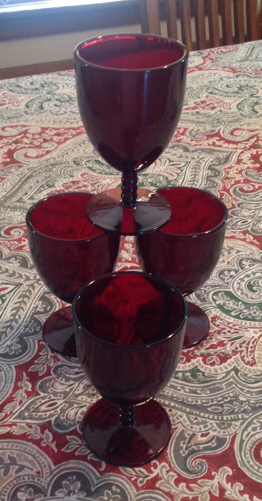 Vintage Anchor Hocking Monarch Royal Ruby Red Glass Water Goblet Ball ...