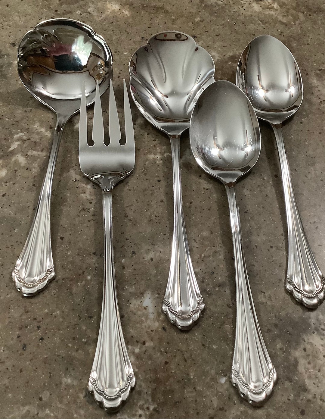 Vintage Oneida Marquette Stainless Serving 5 Piece Flatware Set ...