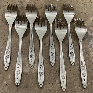 Vintage Oneida My Rose Stainless Salad Fork 8 Piece Flatware Set Betty ...