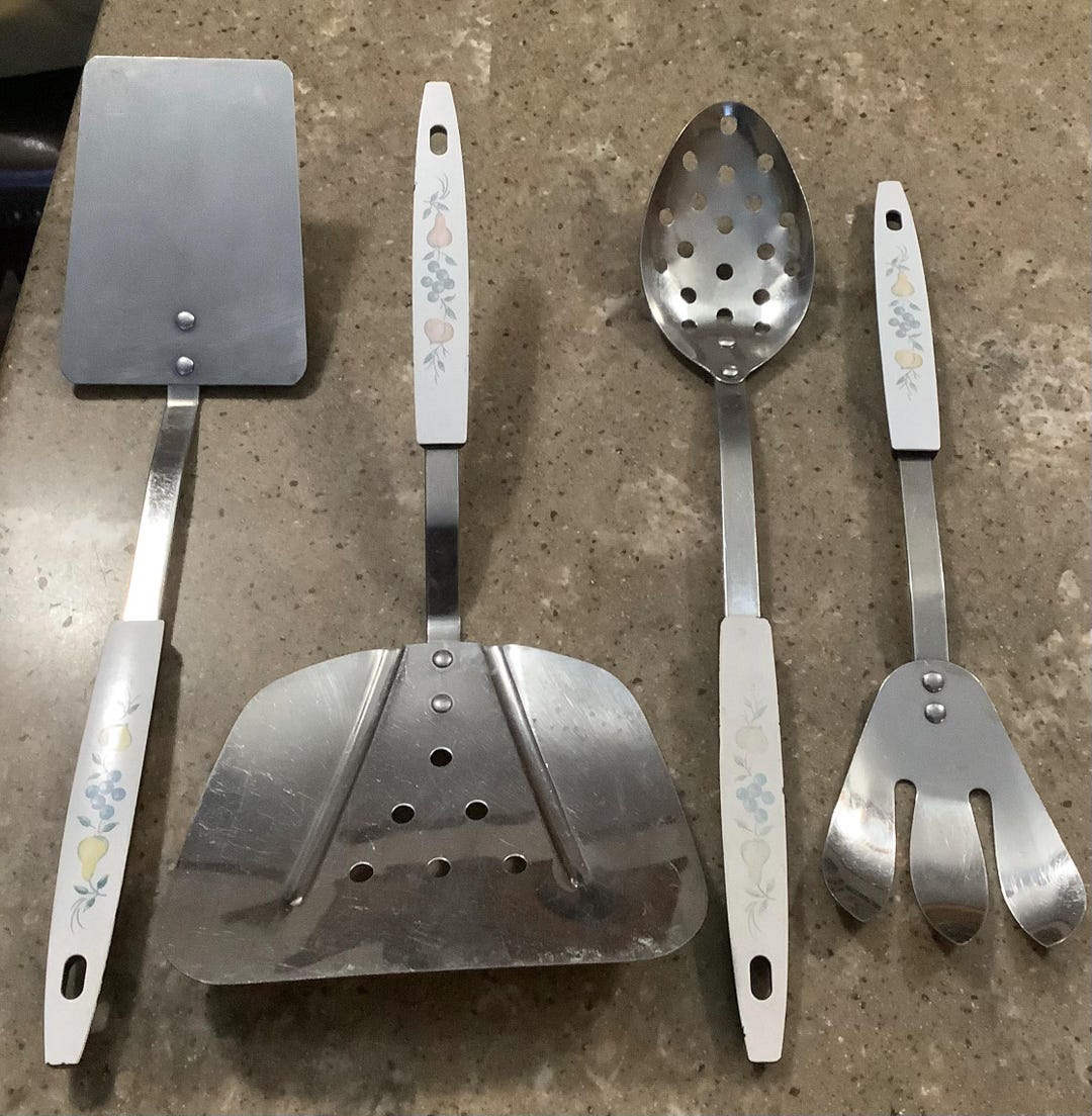 Vintage Corelle Corning Abundance of Fruit Stainless Utensil 4 Piece ...