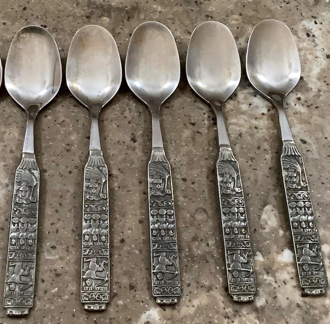 Vintage Konge Tinn Pewter 5 Piece Dessert Spoon Viking Flatware Set ...