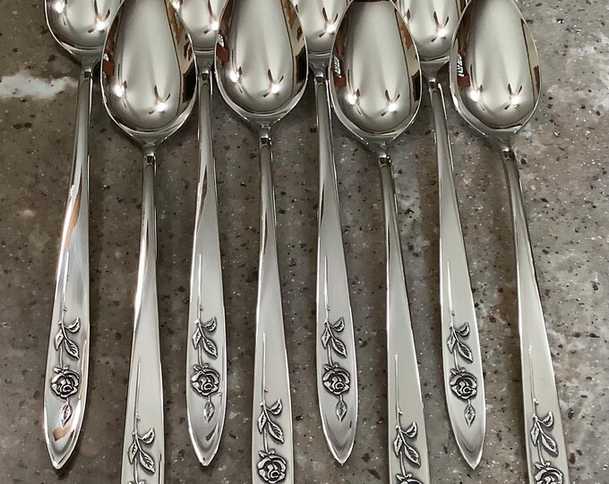 Vintage Oneida My Rose Stainless Iced Tea Spoon 8 Piece Flatware Set ...
