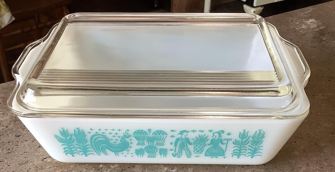 Vintage Pyrex Blue Turquoise Amish Rooster Refrigerator Glass Storage ...