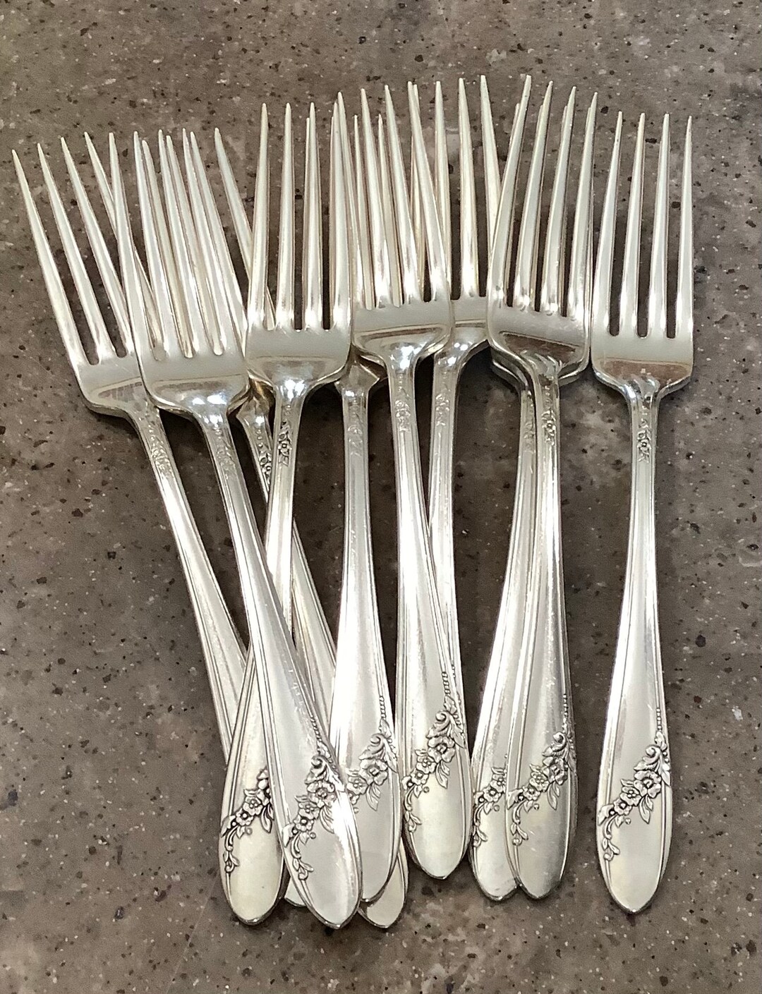 Vintage Oneida Queen Bess Silverplate Dinner Fork 10 Piece Flatware Set ...