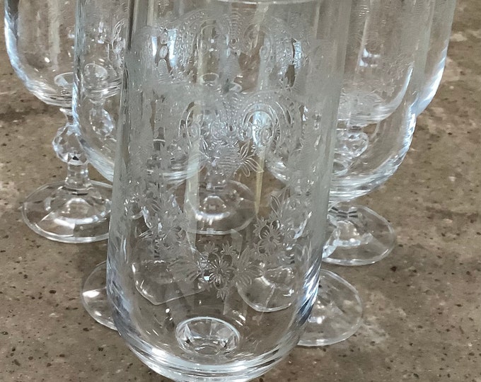 Vintage Cascade Bohemian Crystal Champagne Flute 6 Piece Stemware Set ...