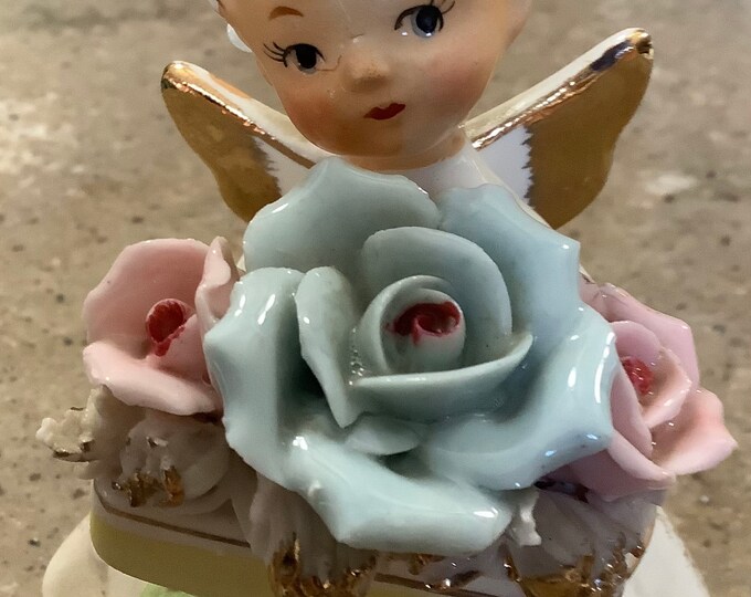 Vintage Lefton June Angel Figurine Spaghetti Rose Pearl Flowers Label ...