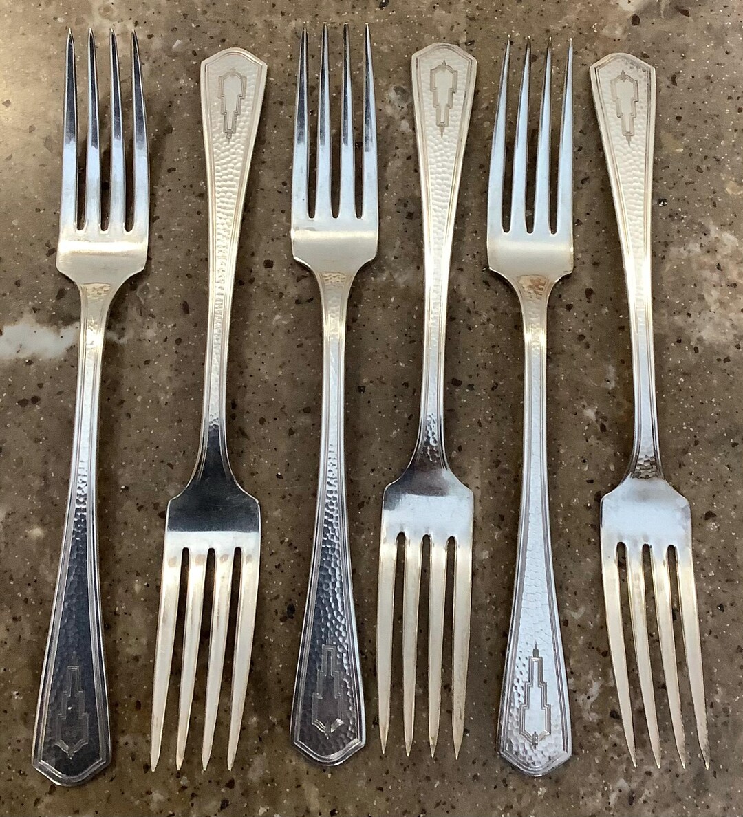 Vintage Oneida Beacon Miami Hammered 6 Piece Dinner Fork Silverplate ...