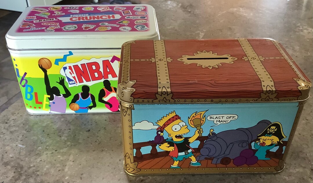 Vintage Bart Simpson Treasure Chest Piggy Bank Nba Metal Tin - Etsy