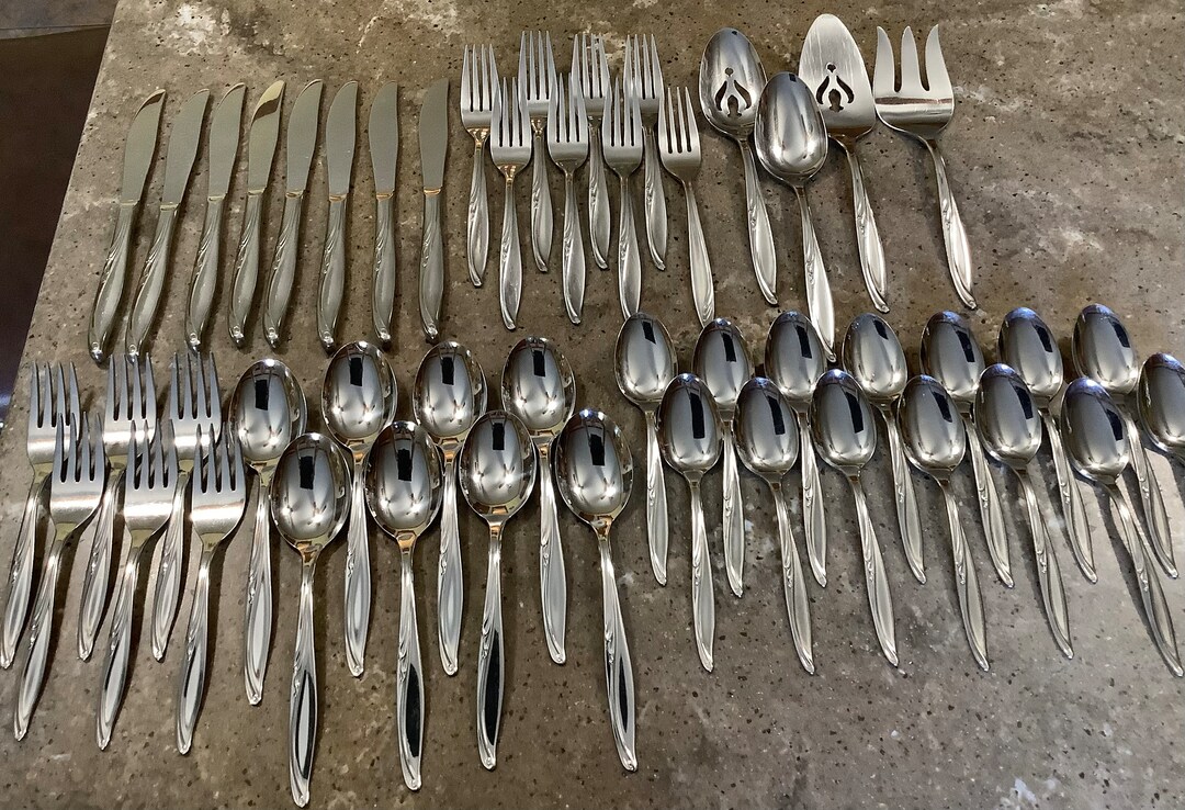 Vintage Silco Mid Century Scroll Stainless 48 Piece Flatware Set ...