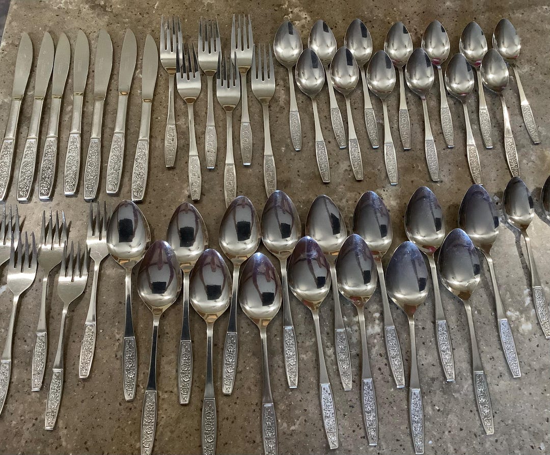 Vintage Customcraft Textured Rose Stainless 48 Piece Flatware Set - Etsy