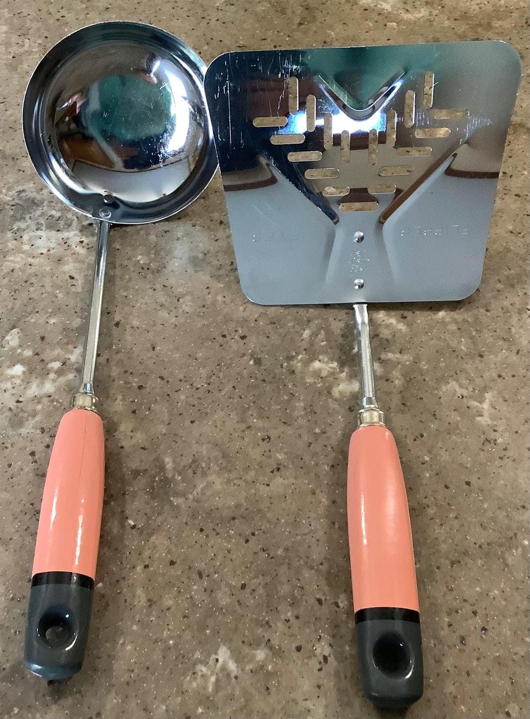 Vintage Ekco Stainless Wood Pink Handle Cooking Utensil 2 Piece Set ...