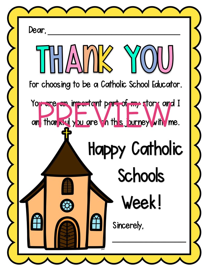 Catholic Schools Week Thank You Card - Etsy