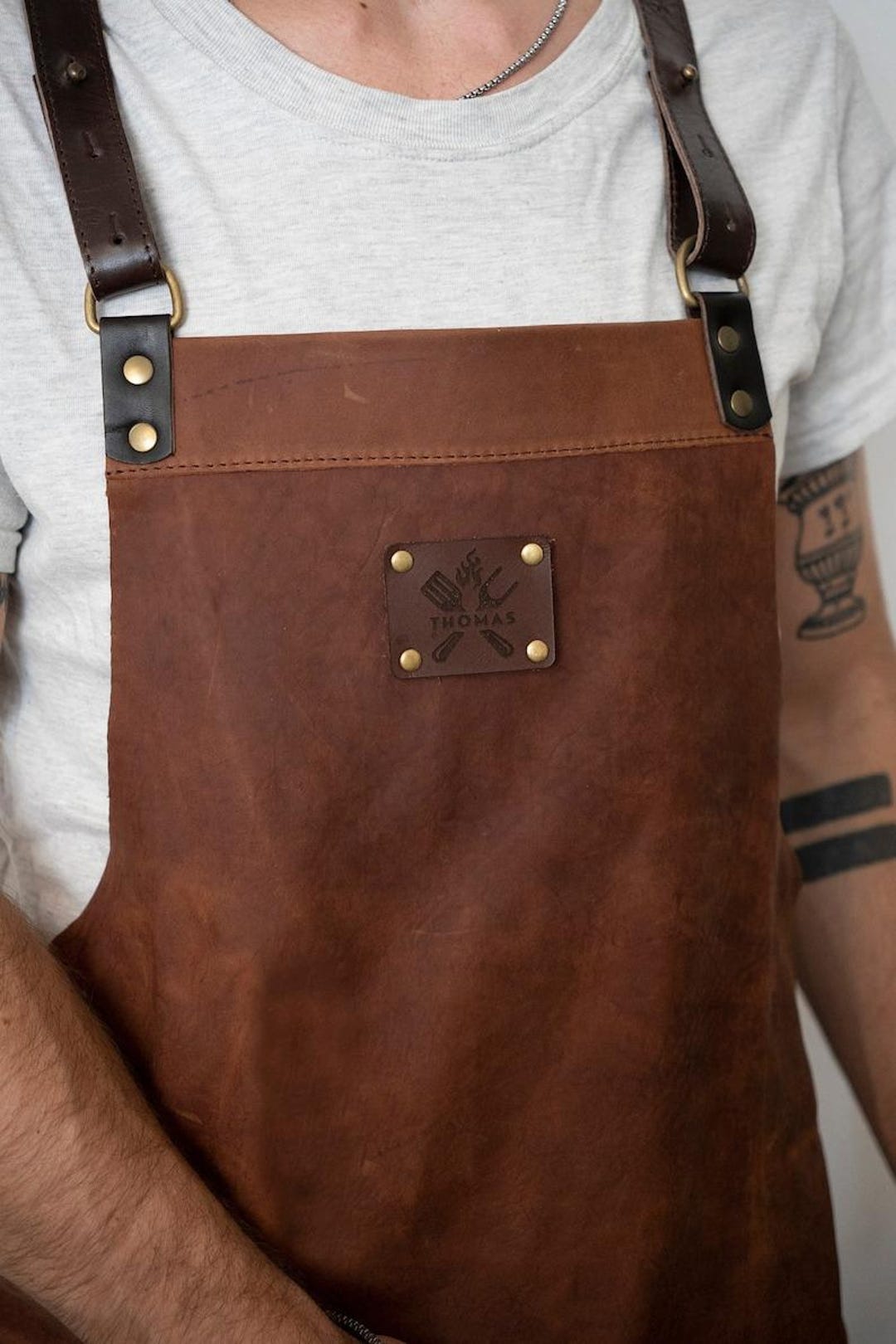 Personalized Leather Apron With Leather Straps for BBQ, Kitchen, Cafe ...