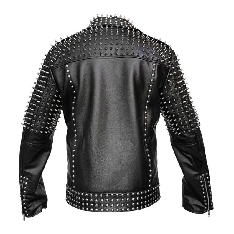 Custom Studded Leather Biker Jacket – Handmade Punk Moto Spike Jacket ...