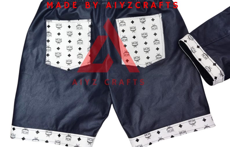 Handmade MCM Leather Suit: Men's Navy Blue Luxury Bomber Jacket ...