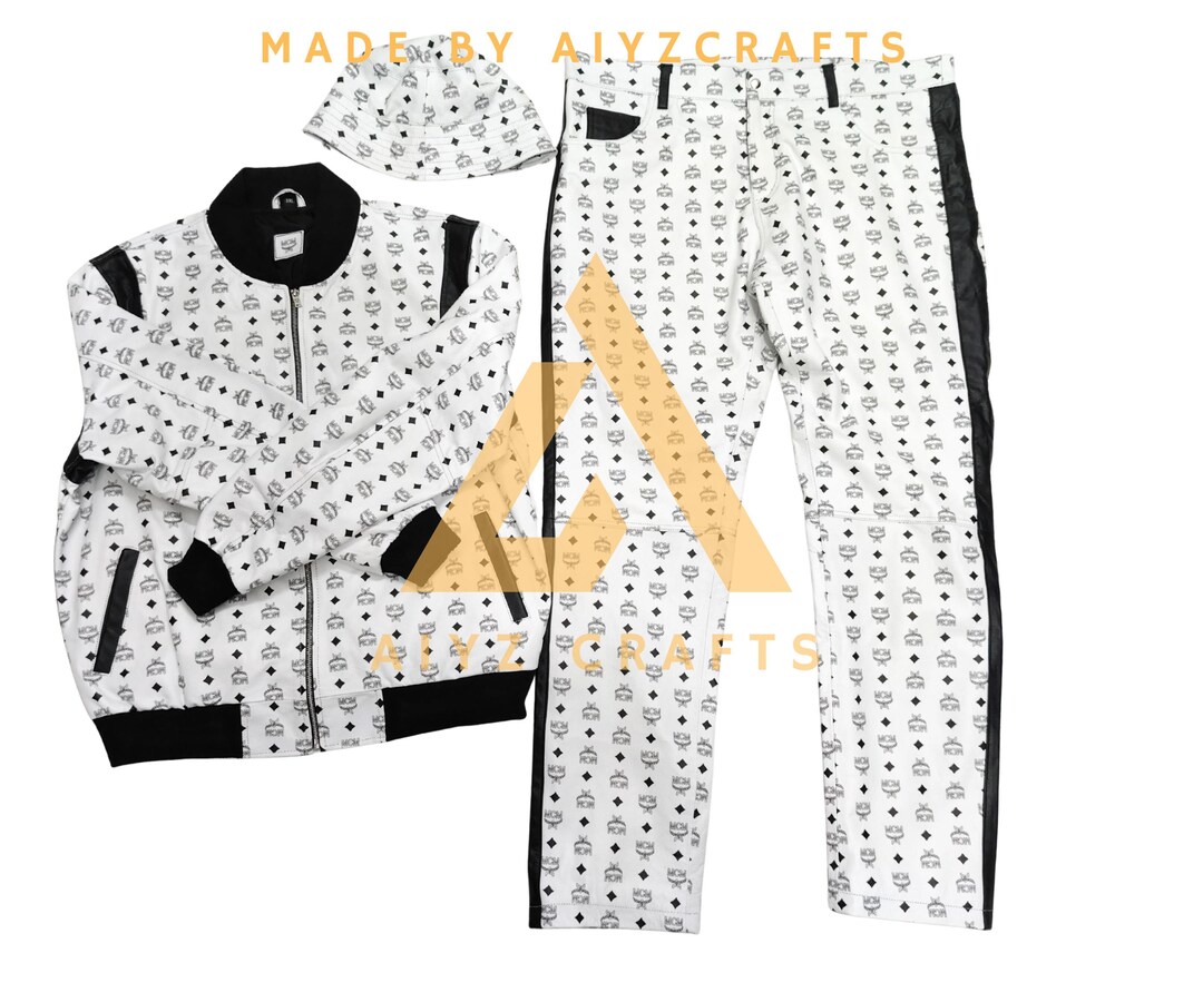 Handmade MCM Leather Suit: Men's Luxury Bomber Jacket & Trousers - Etsy