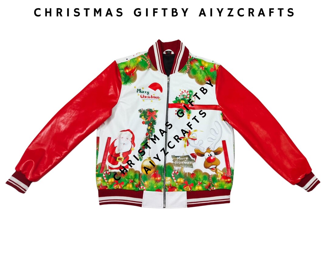 Men's Christmas Leather Bomber Jacket - Etsy