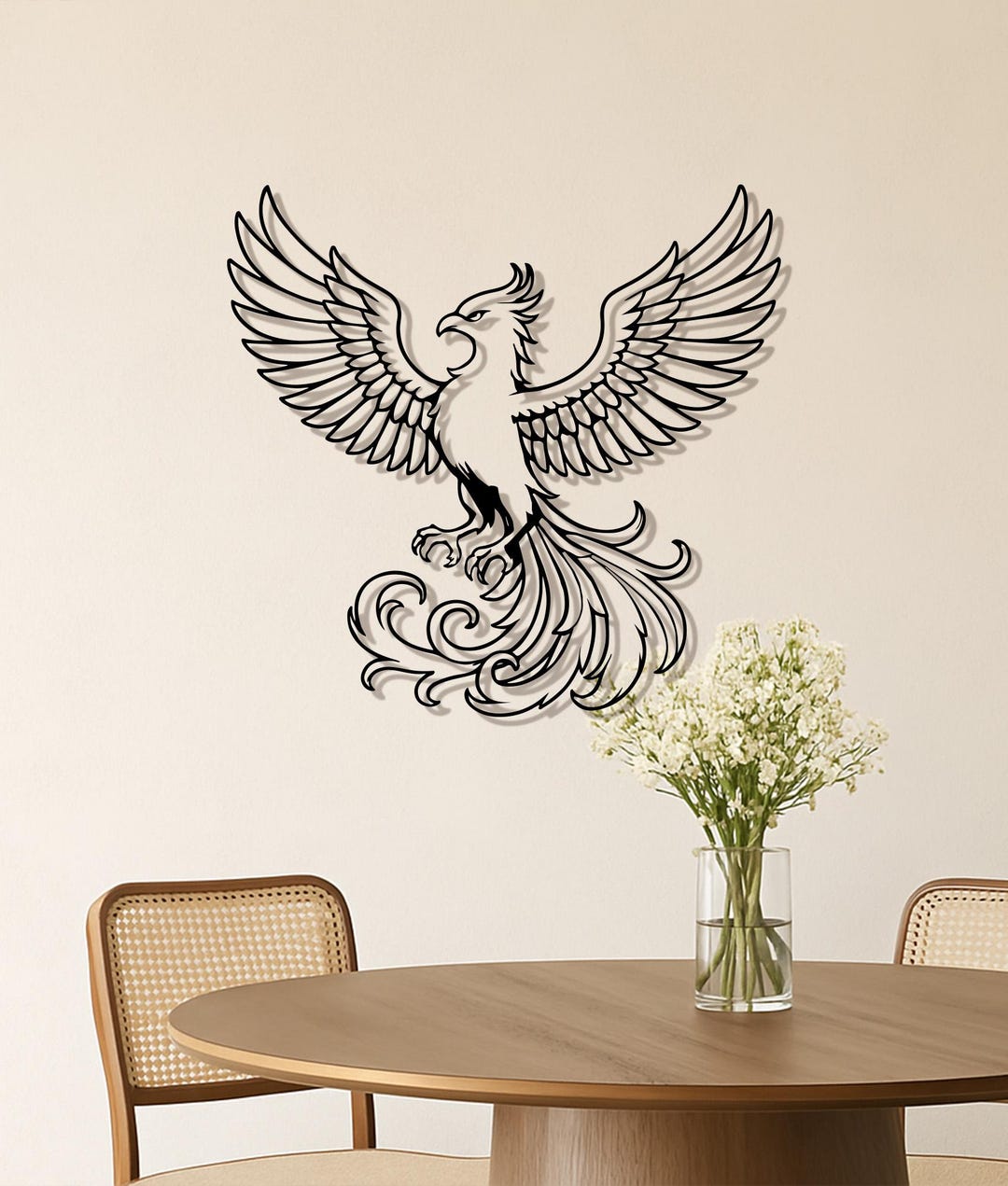 Phoenix Metal Wall Art | Rising Bird Wall Sculpture | Modern Black ...