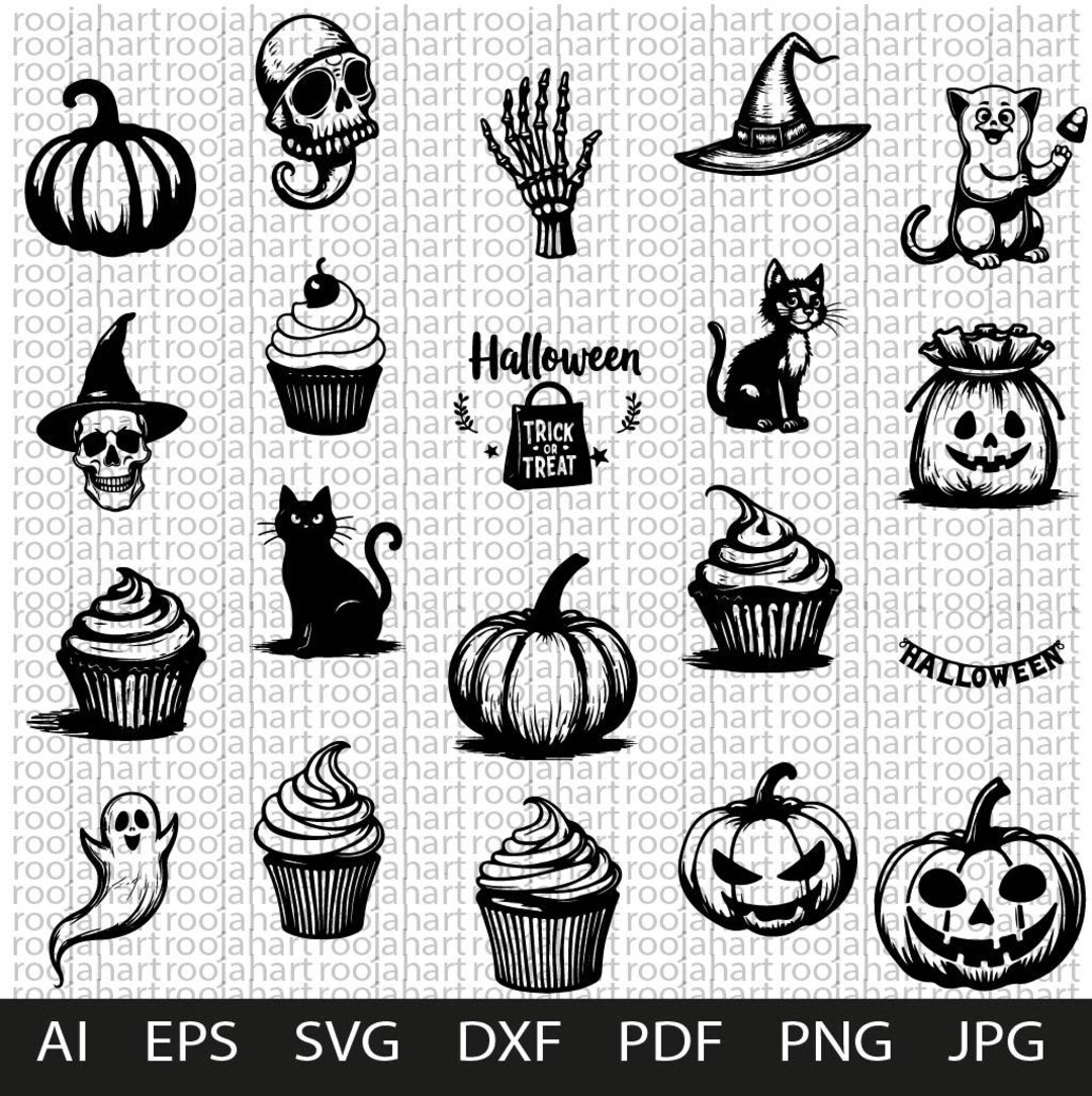 Halloween Party Element SVG Bundle, Cupcake, Potion Bottle, Ghost, Hat ...