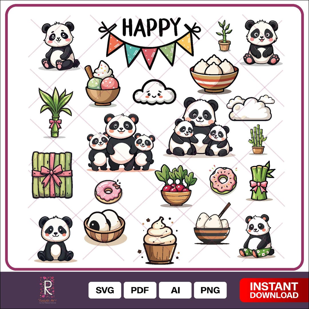 Kawaii Panda Family PNG Bundle – Adorable Panda Designs for Kids ...
