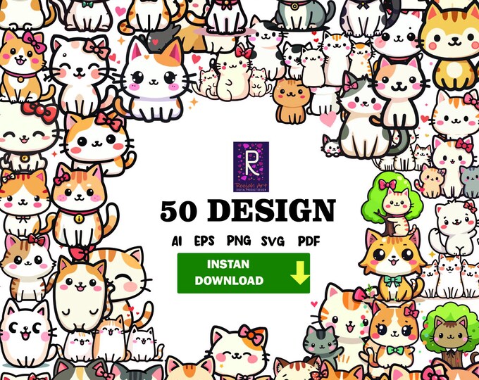 Kawaii Mini Cats PNG Bundle - Etsy Canada