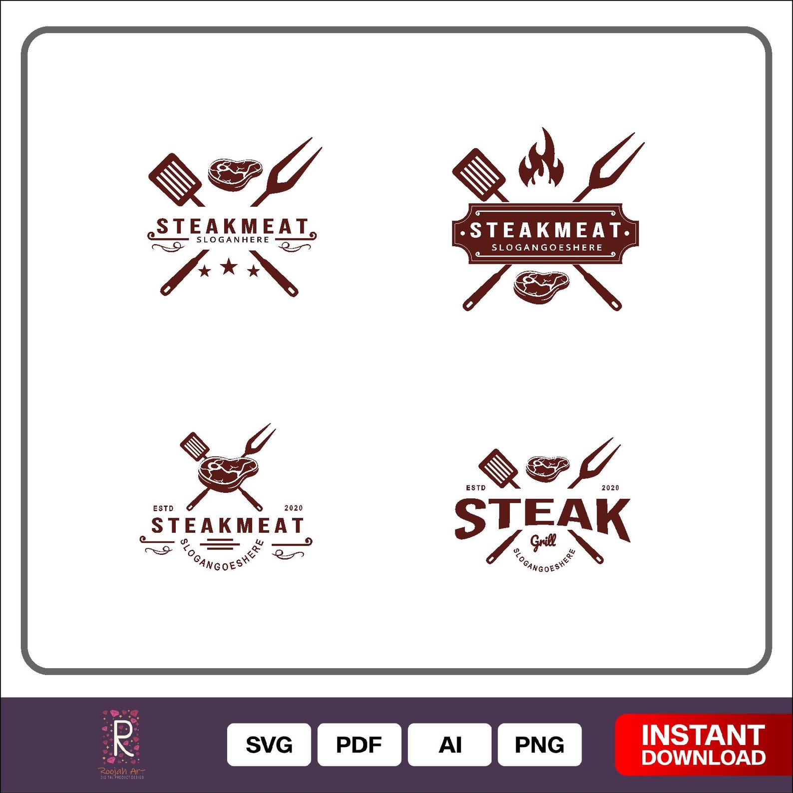 Vintage Steak Grilled Label BBQ Bundle - Retro-inspired, Grilled Meats ...