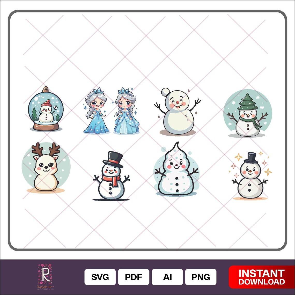 Kawaii Snow Queen PNG Bundle – Adorable Snow Queen Designs for Winter ...