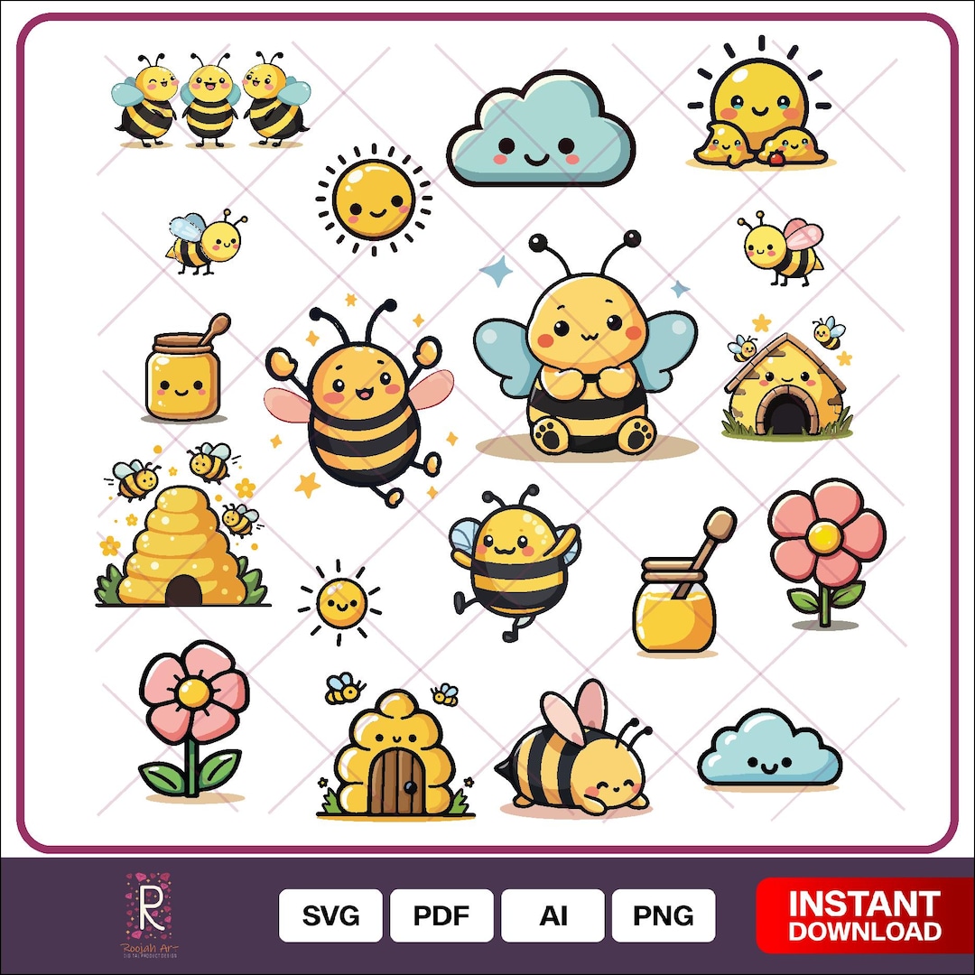 Kawaii Cute Bees PNG Bundle - Adorable and Playful Bee Designs for ...