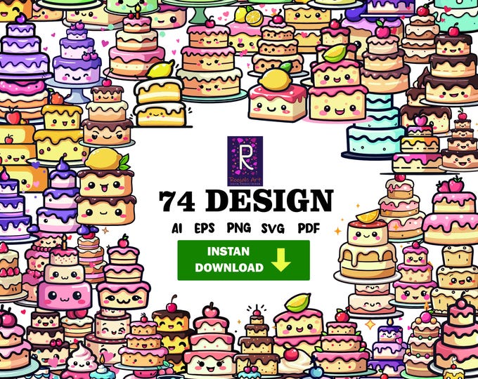 Kawaii Cute XL Cake PNG Bundle - Etsy Canada