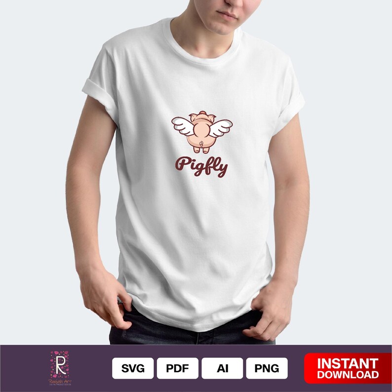 Flying Pig Design Viewed From Behind, for Prints, Posters, Stickers ...