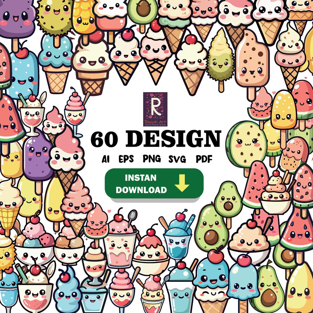 Kawaii Cute Ice Cream Png Bundle Featuring Smiling Cartoon Desserts In Pastel Colors Perfect
