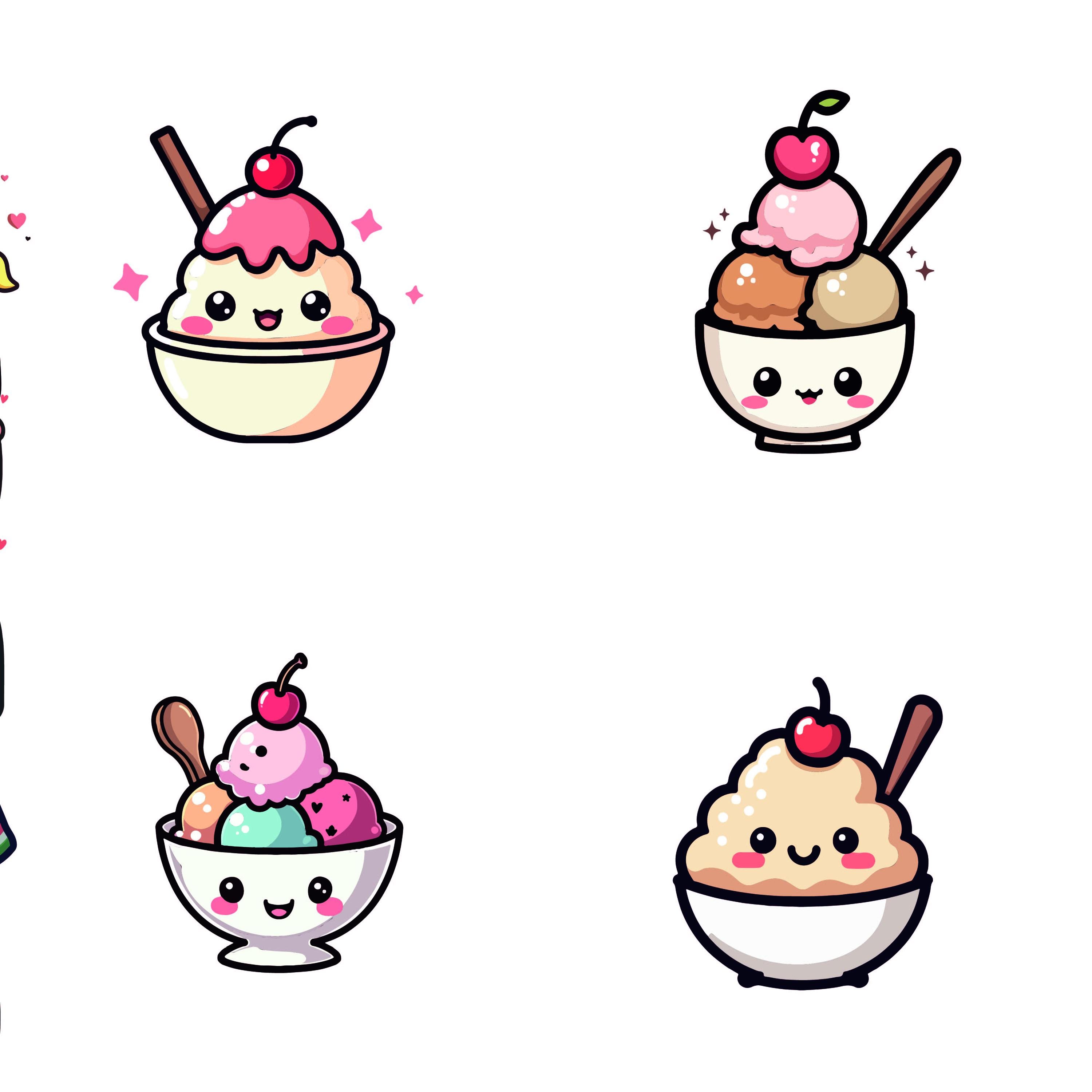 Kawaii Cute Ice Cream Png Bundle Featuring Smiling Cartoon Desserts In Pastel Colors Perfect